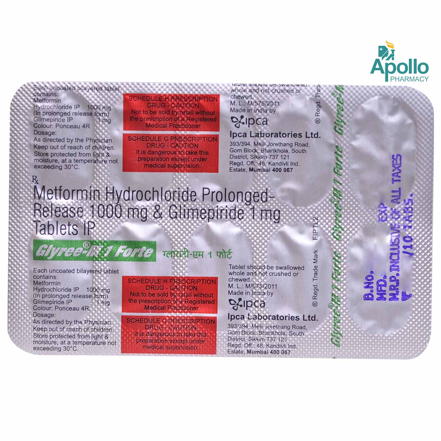 Glyree M1 Forte Tablet 10's Price, Uses, Side Effects, Composition ...