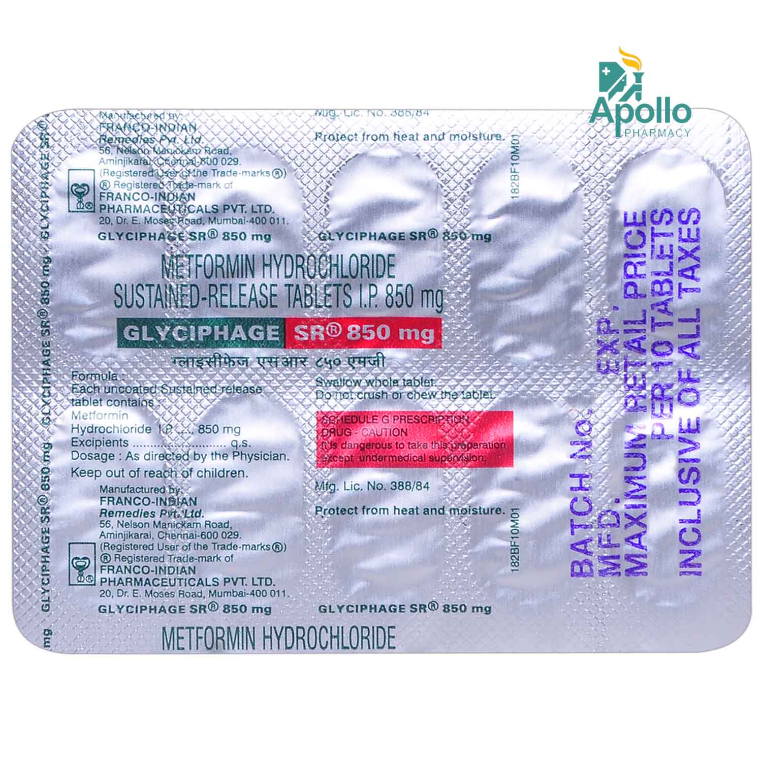 Glyciphage SR 850 mg Tablet 10's Price, Uses, Side Effects, Composition - Apollo Pharmacy