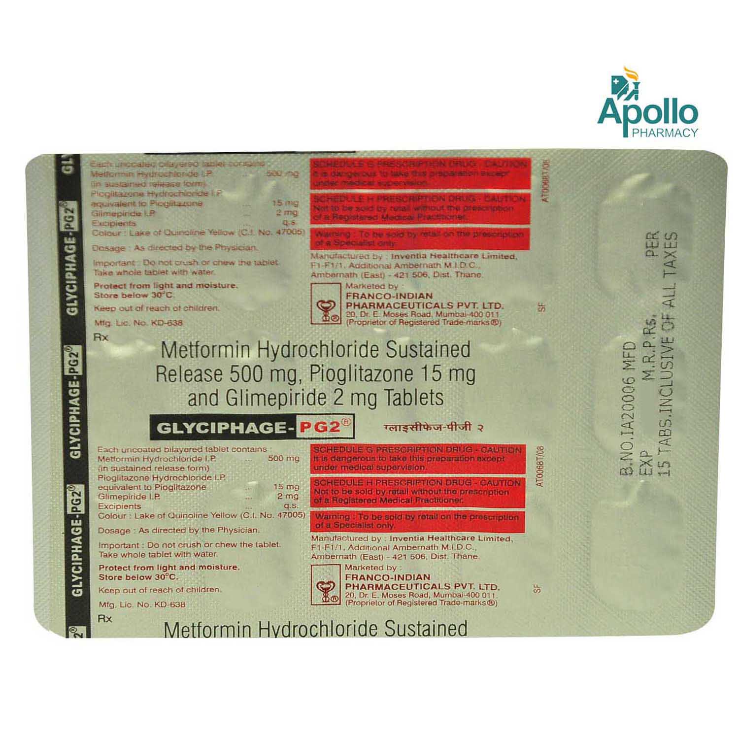 Glyciphage PG 2 Tablet 15's Price, Uses, Side Effects, Composition - Apollo Pharmacy