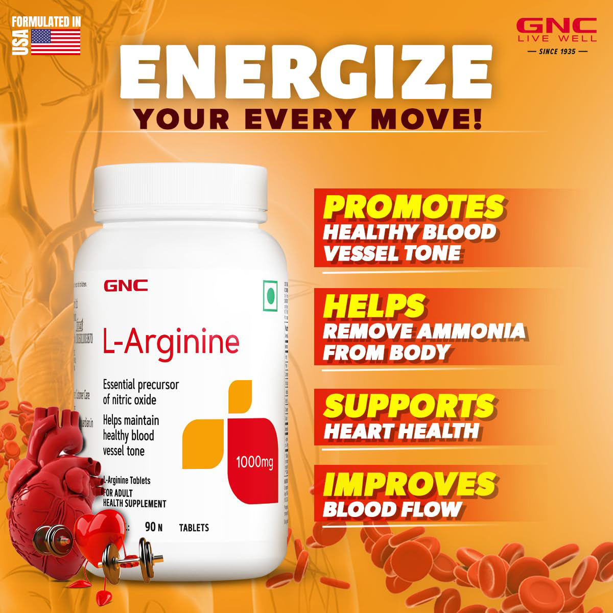 GNC L-Arginine 1000 mg, 90 Tablets Price, Uses, Side Effects ...