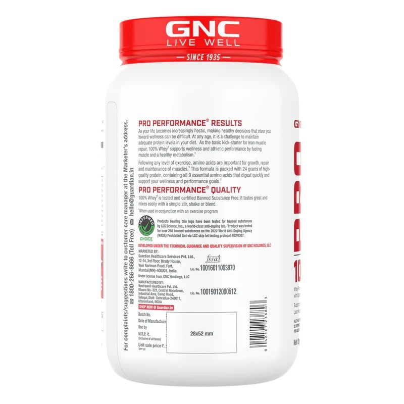GNC PRO Performance 100% Whey Chocolate Fudge Flavour Powder, 0.907 kg ...
