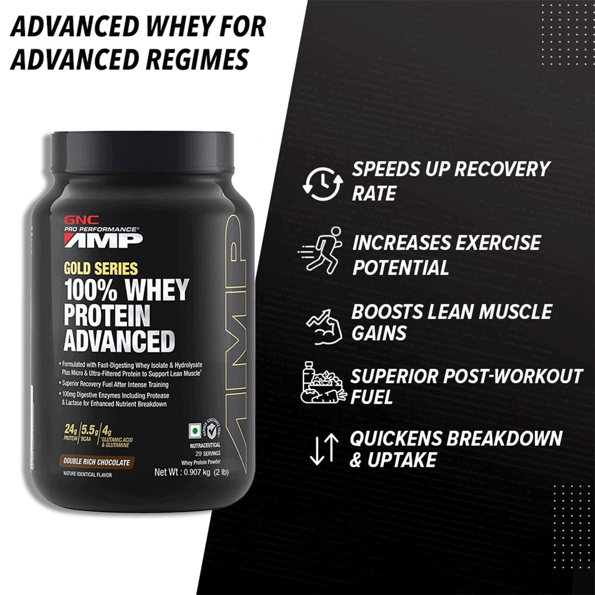 GNC AMP Gold 100% Whey Protein Advanced Double Rich Chocolate Flavour ...