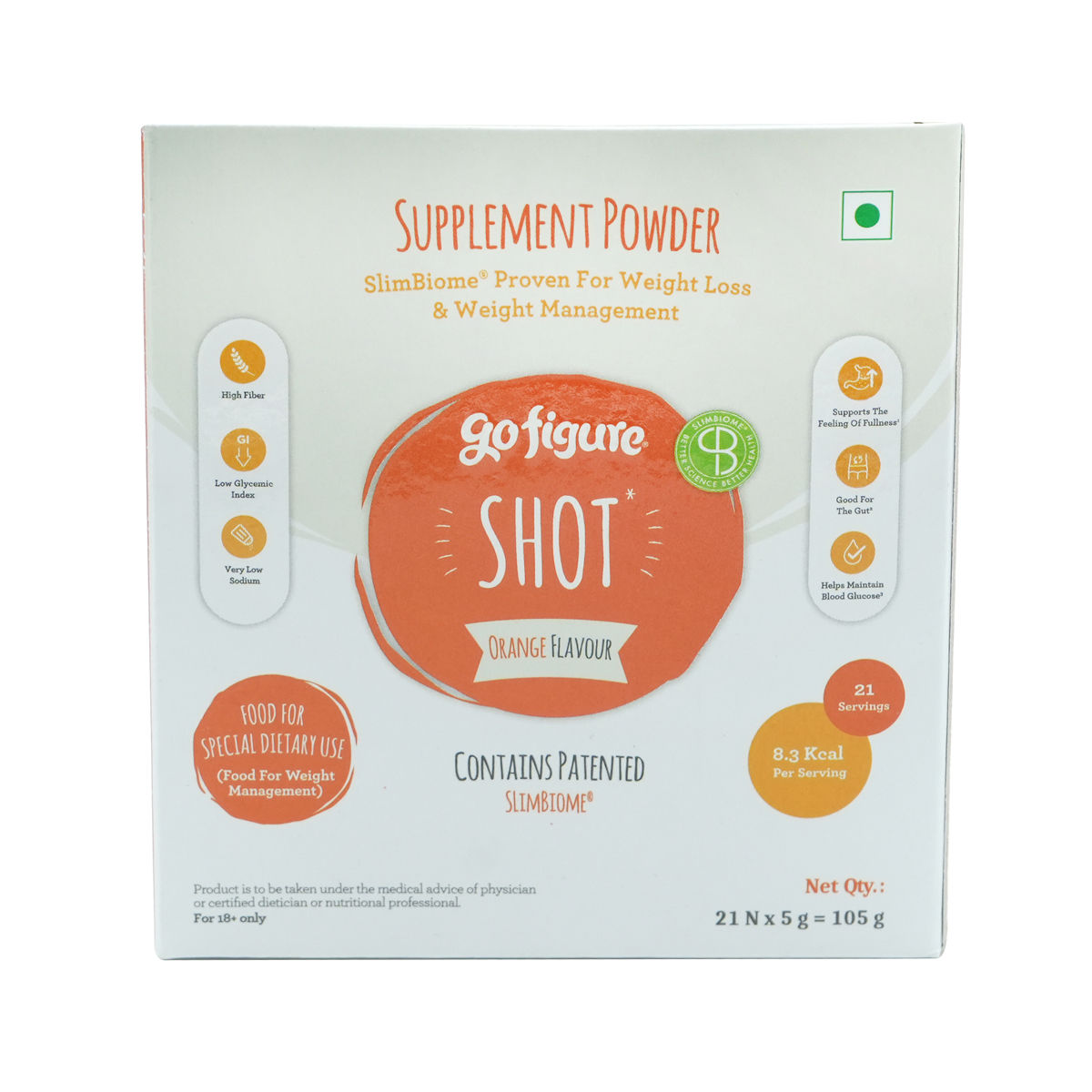 GoFigure Weight Management Shot Orange Flavour Powder, 105 gm (21x5 gm ...