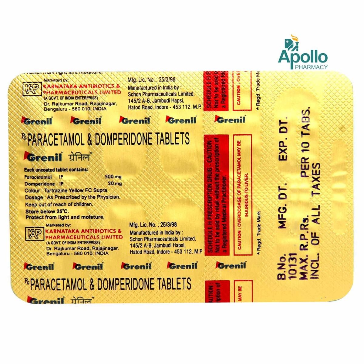 Grenil Tablet 10's Price, Uses, Side Effects, Composition - Apollo Pharmacy
