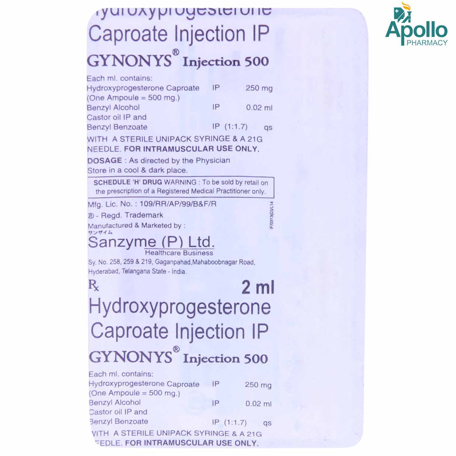 Gynonys 500mg Injection 2 ml | Uses, Side Effects, Price | Apollo Pharmacy
