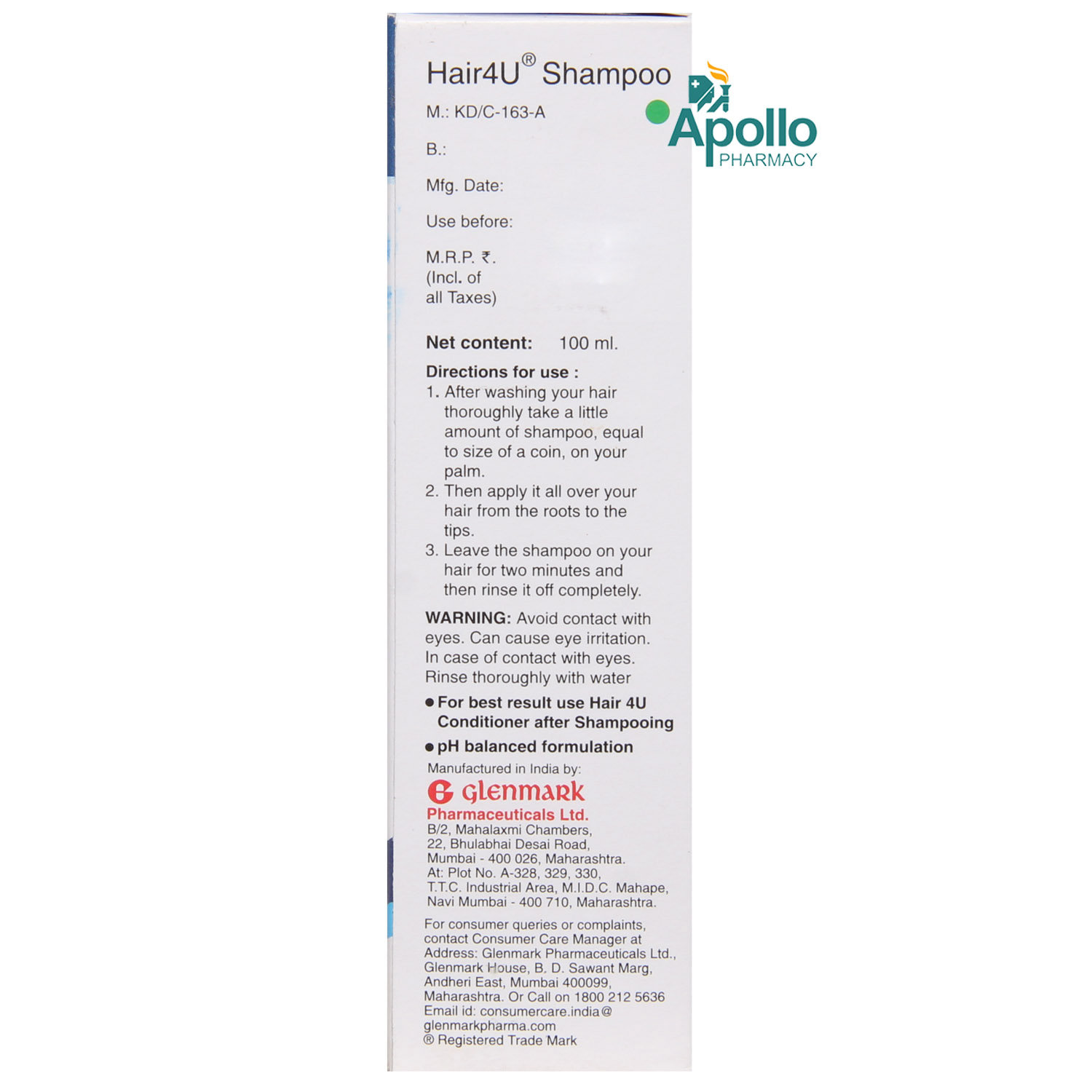 Buy Hair 4U Shampoo, 100 ml | 19 Minutes Delivery | Apollo Pharmacy