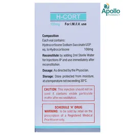 H Cort 100 mg Injection | Uses, Side Effects, Price | Apollo Pharmacy