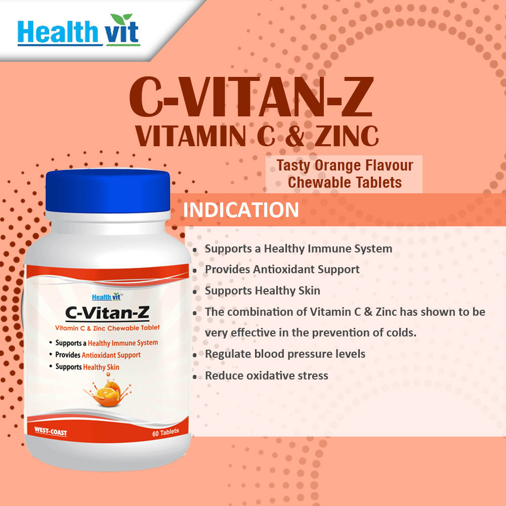 Healthvit C-Vitan-Z Vitamin C & Zinc Chewable, 60 Tablets Price, Uses ...