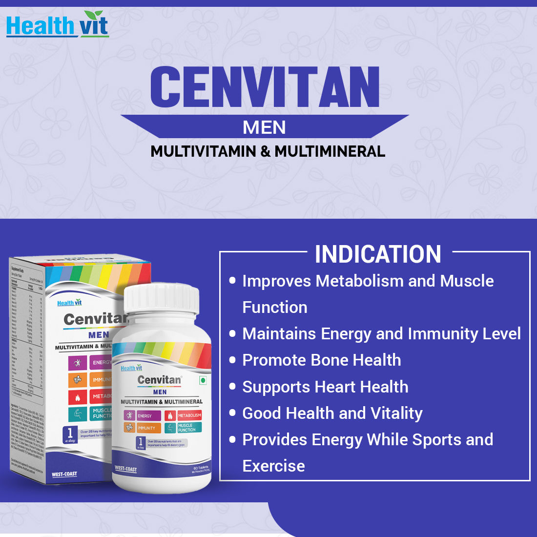 Healthvit Cenvitan Men Multivitamin & Multimineral, 60 Tablets Price ...
