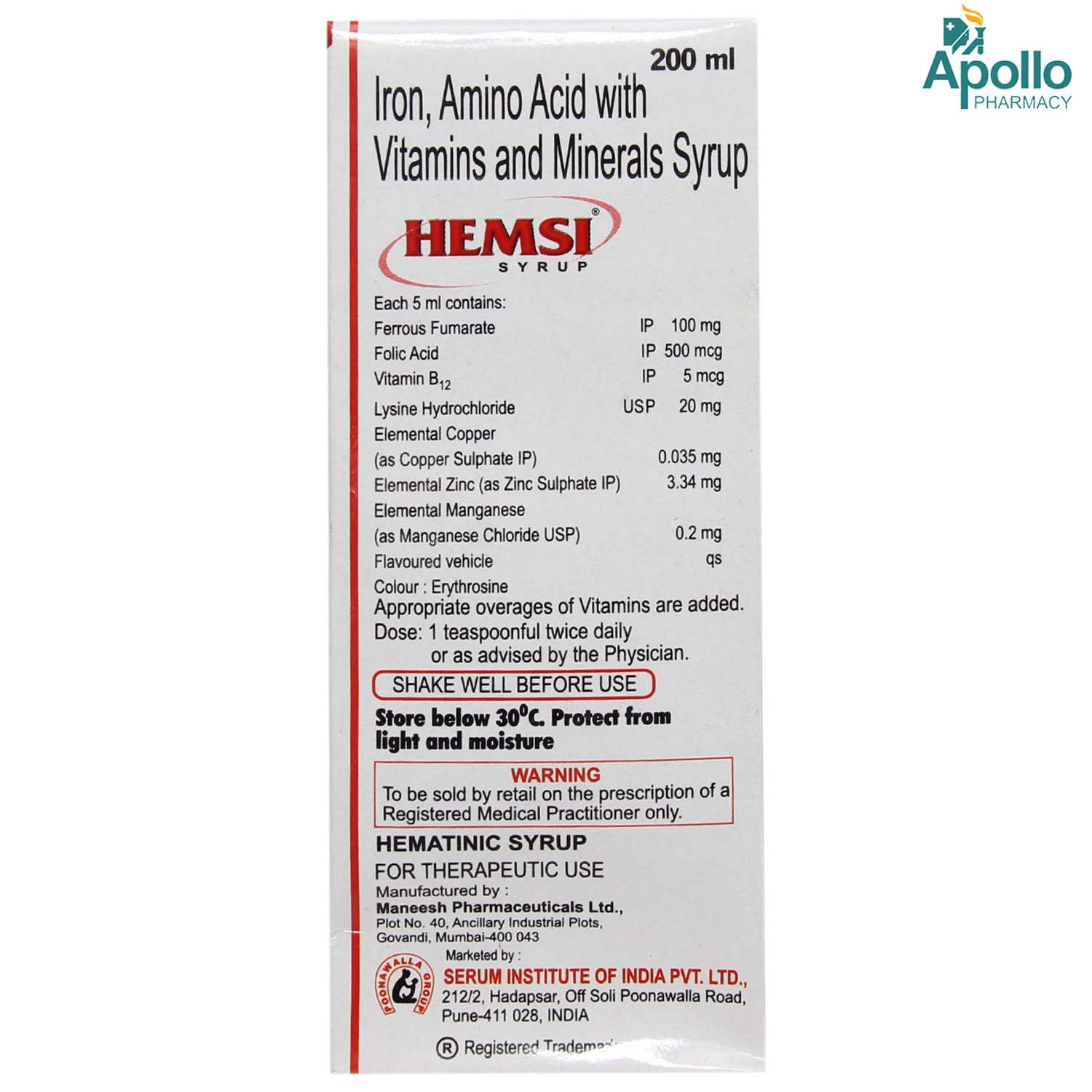Hemsi Syrup 200 ml Price, Uses, Side Effects, Composition - Apollo Pharmacy