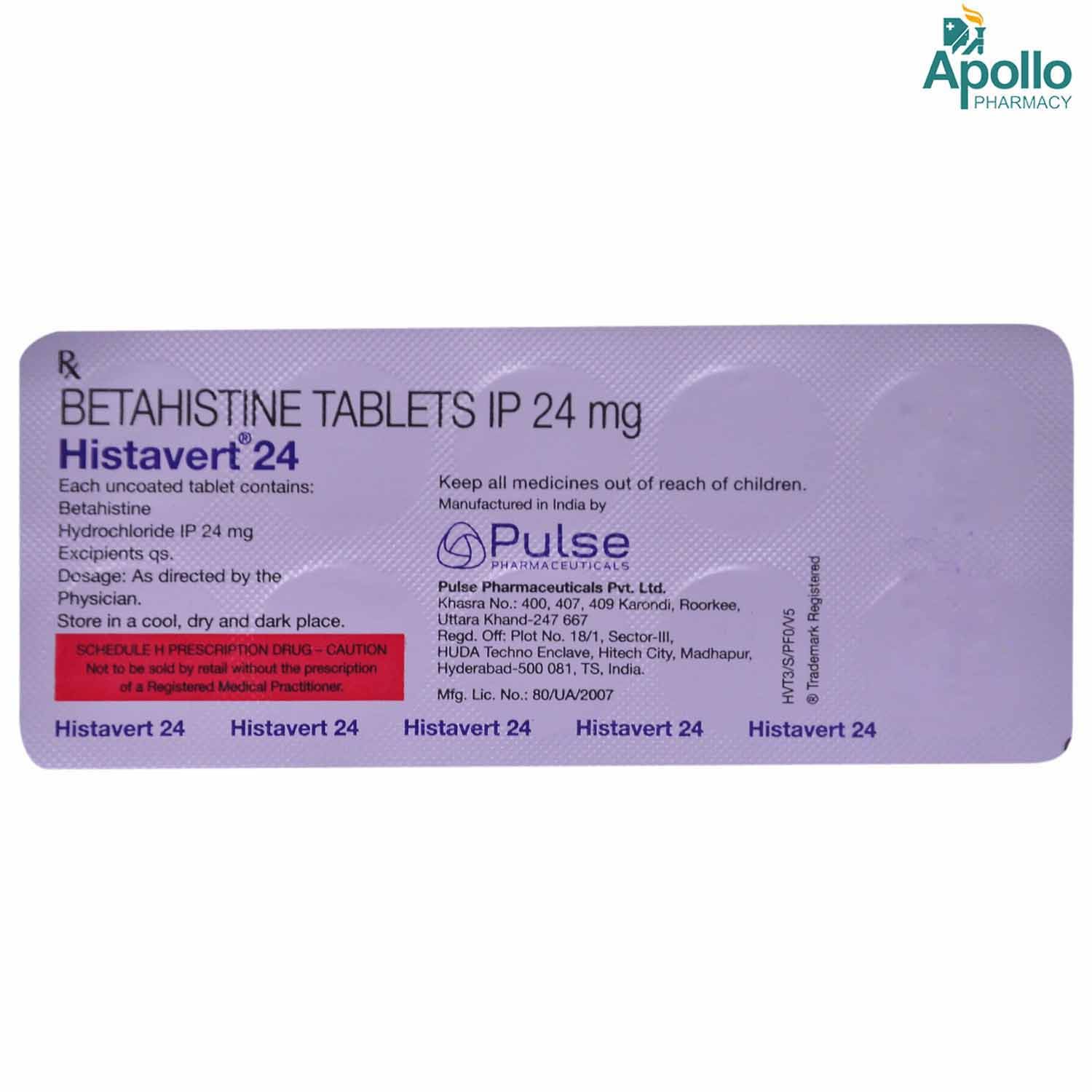 Histavert 24 Tablet 10's Price, Uses, Side Effects, Composition ...