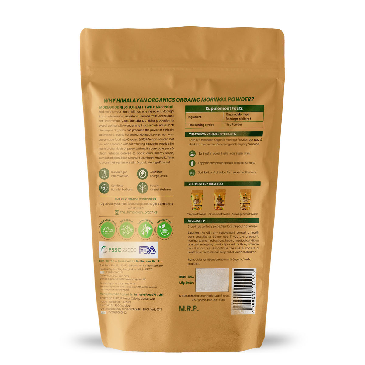 Buy Vlado's Himalayan Organics Organic Moringa Powder, 350 gm | 19 ...