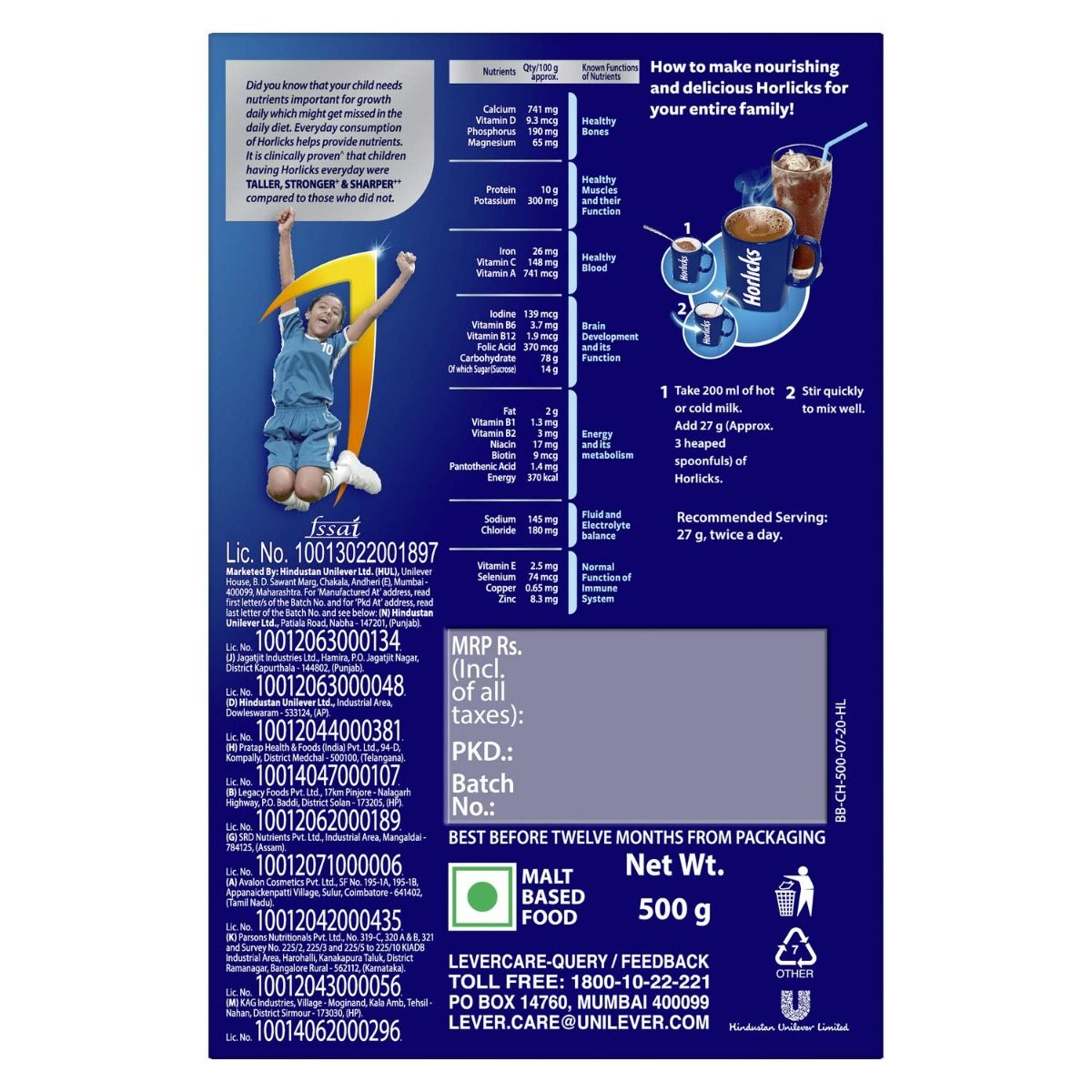 Horlicks Chocolate Delight Flavour Nutrition Drink Powder, 500 gm ...