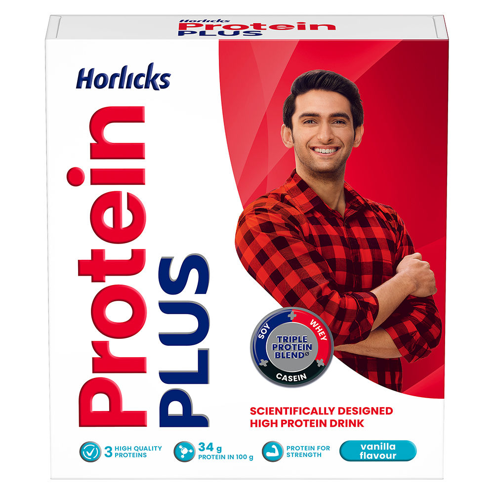 Horlicks Protein Plus Vanilla Flavour Nutrition Drink Powder, 200 gm ...