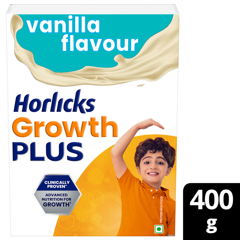 Horlicks Growth Plus Vanilla Flavour Nutrition Drink Powder, 400 gm ...