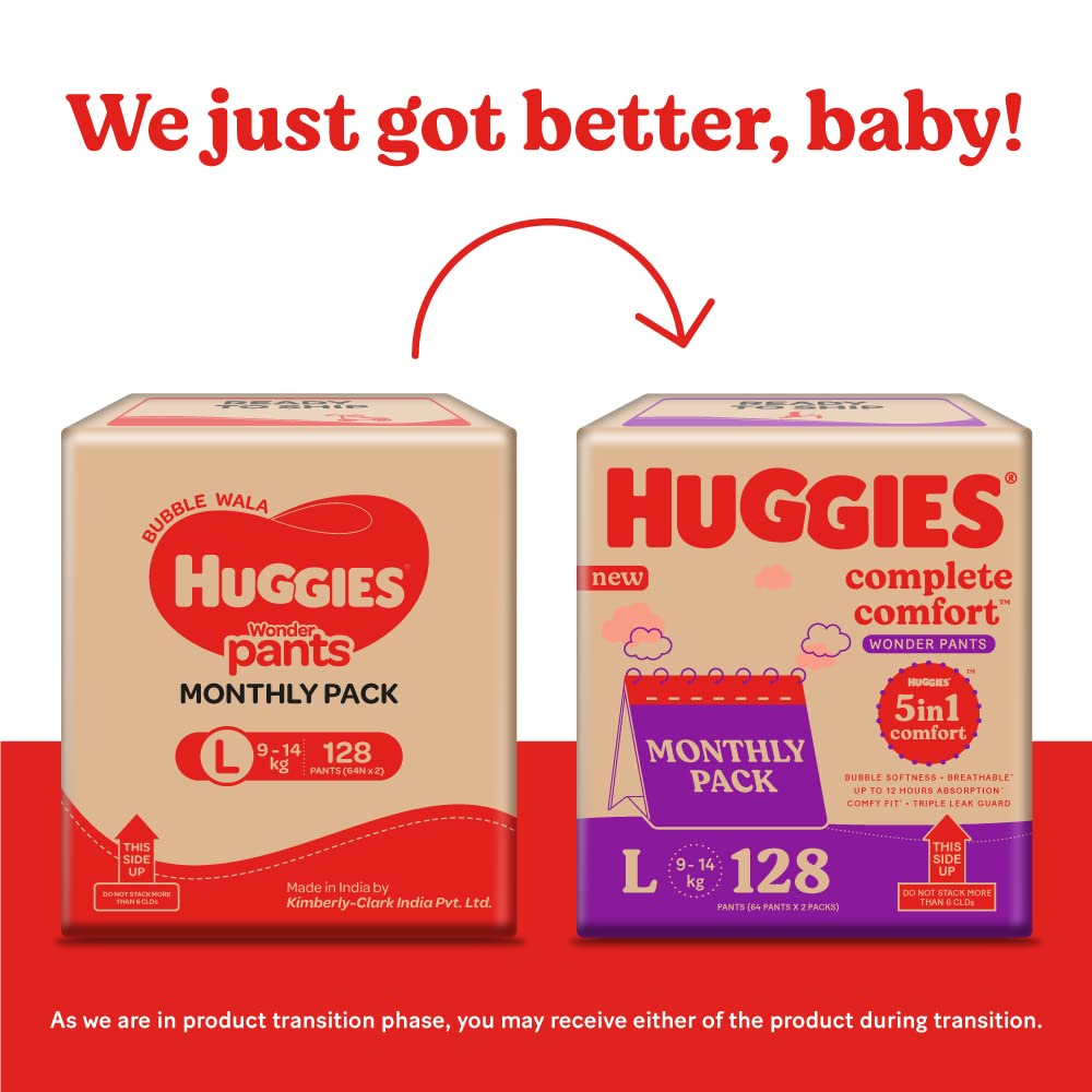 Huggies Complete Comfort Wonder Baby Diaper Pants Large, 128 Count ...