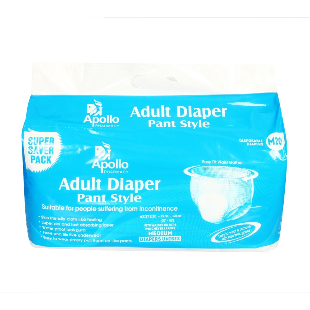 Apollo Life Adult Diaper Pants Medium, 20 Count Price, Uses, Side ...