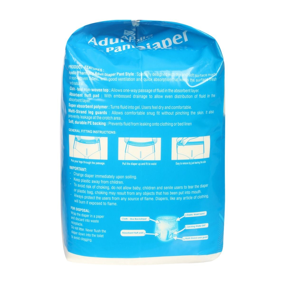 Apollo Life Adult Diaper Pants Medium, 20 Count Price, Uses, Side ...