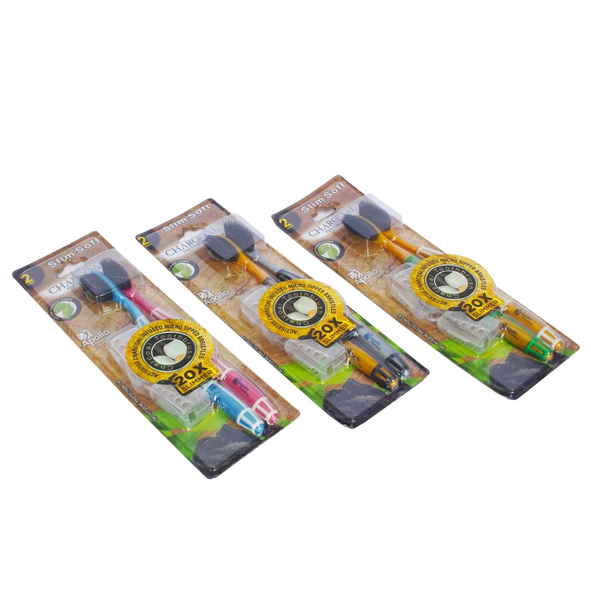 Apollo Pharmacy Charcoal Slim Soft Toothbrush Combo, 2 Count Price ...