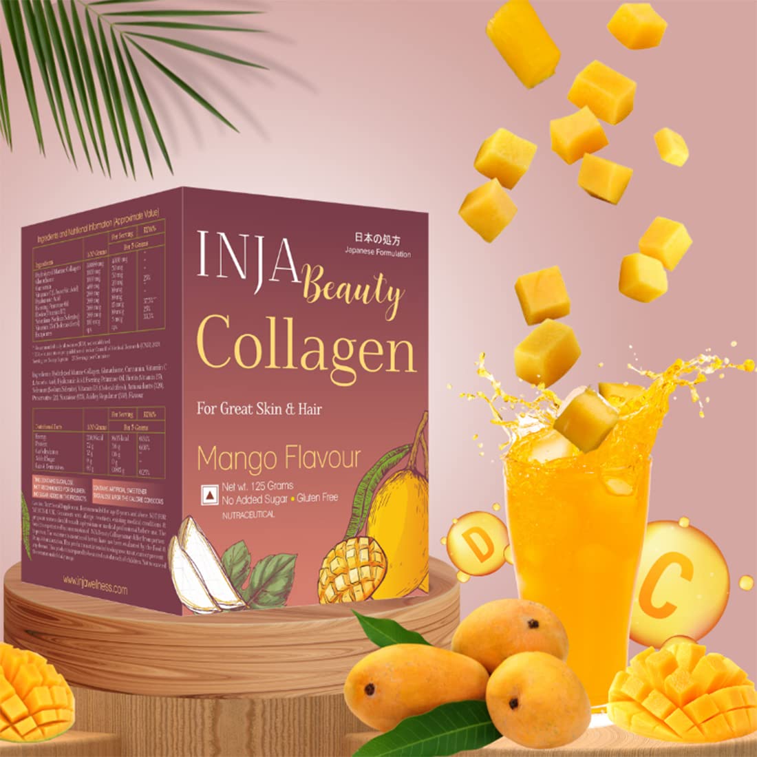 INJA Beauty Collagen Mango Flavour Powder for Great Skin & Hair, 125 gm ...