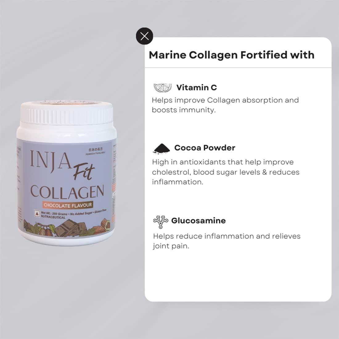 Buy INJA Fit Collagen Chocolate Flavour Powder, 250 gm | 19 Minutes ...