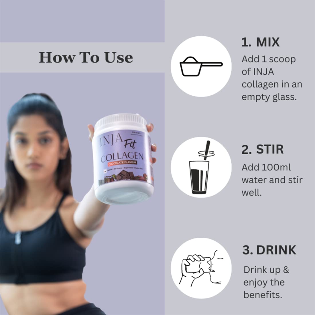 Buy INJA Fit Collagen Chocolate Flavour Powder, 250 gm | 19 Minutes ...