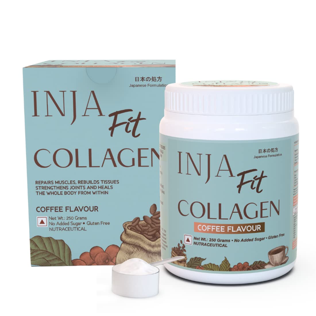 Buy INJA Fit Collagen Coffee Flavour Powder, 250 gm | 19 Minutes ...