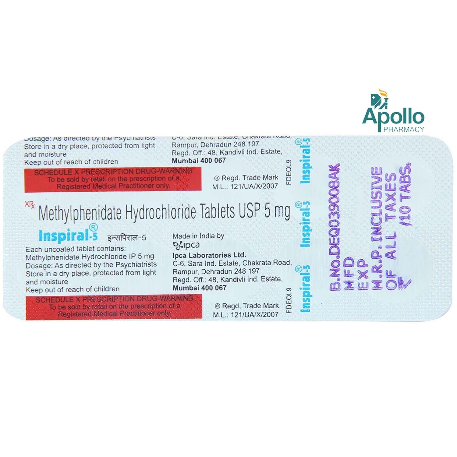 Inspiral 5 Tablet 10's Price, Uses, Side Effects, Composition - Apollo Pharmacy