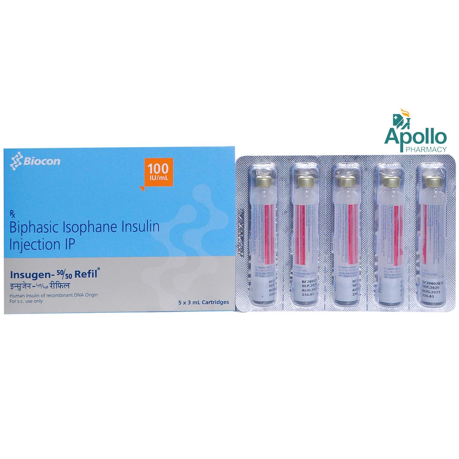 Insugen-50/50 Refill Injection 100IU/ml Price, Uses, Side Effects ...