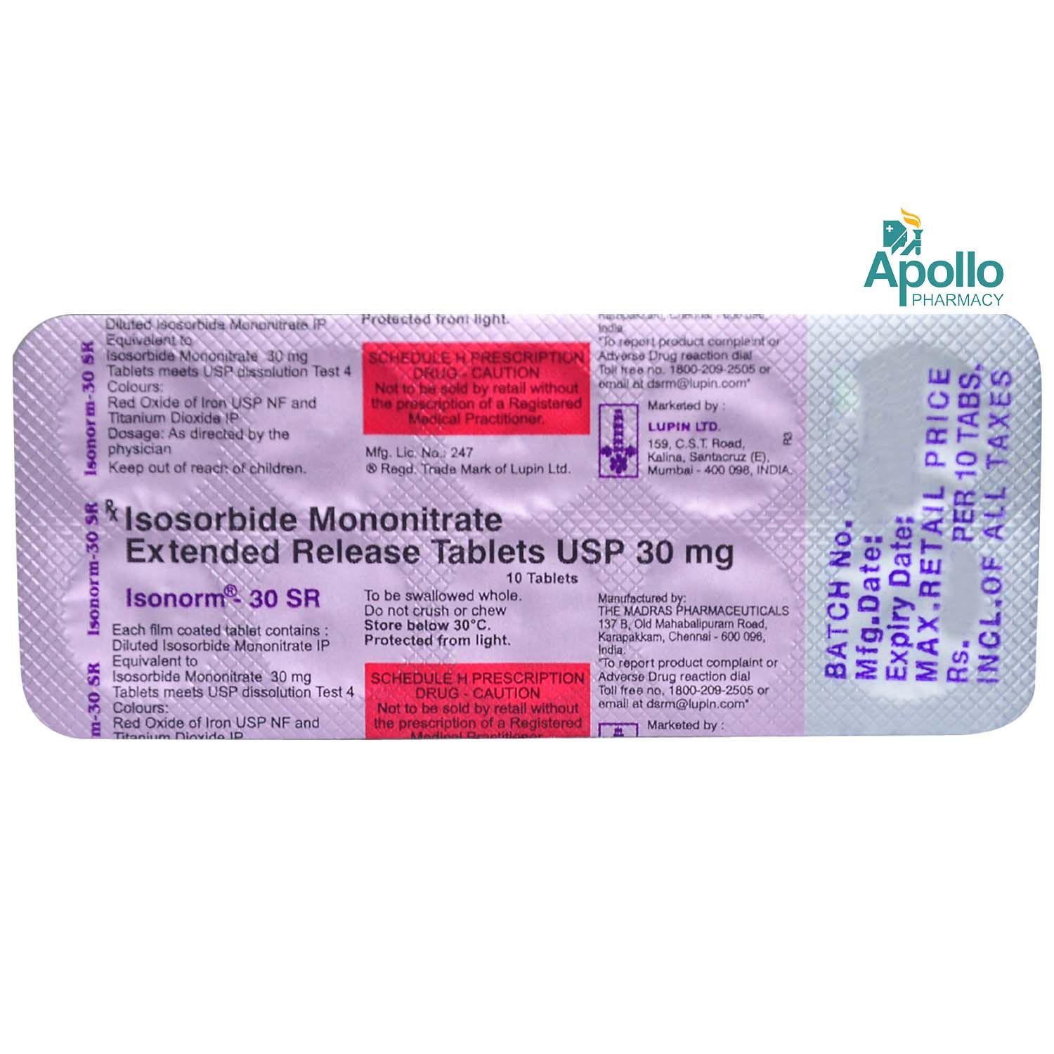 Isonorm-30 SR Tablet 10's Price, Uses, Side Effects, Composition ...