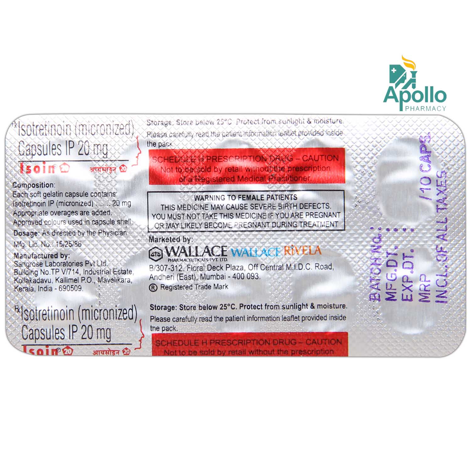 Isoin 20 Capsule 10's Price, Uses, Side Effects, Composition - Apollo ...