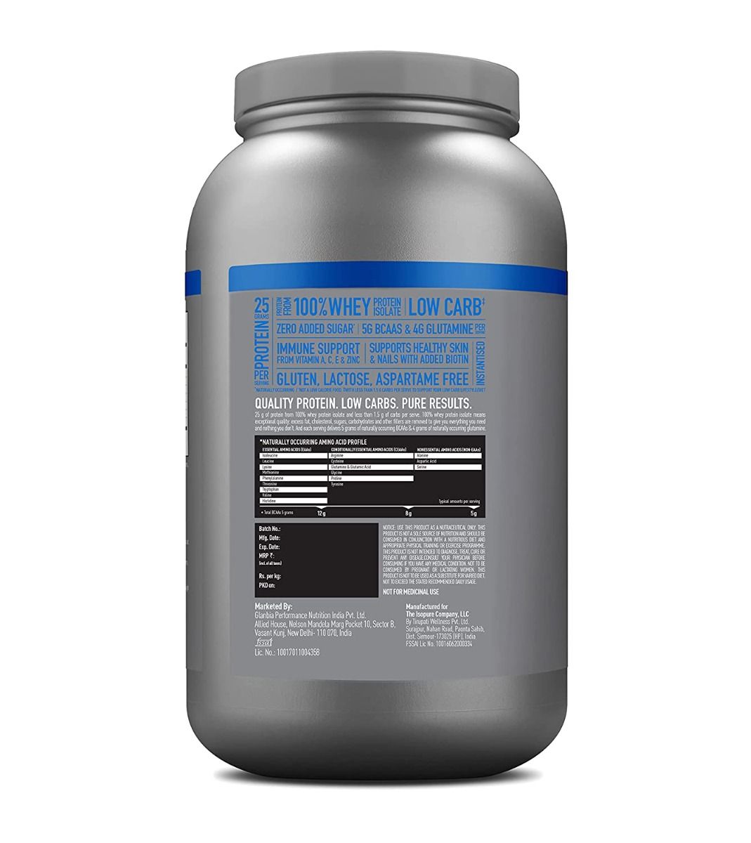Isopure Less Than 1.5 gm Carbs 100% Whey Protein Isolate Creamy Vanilla ...