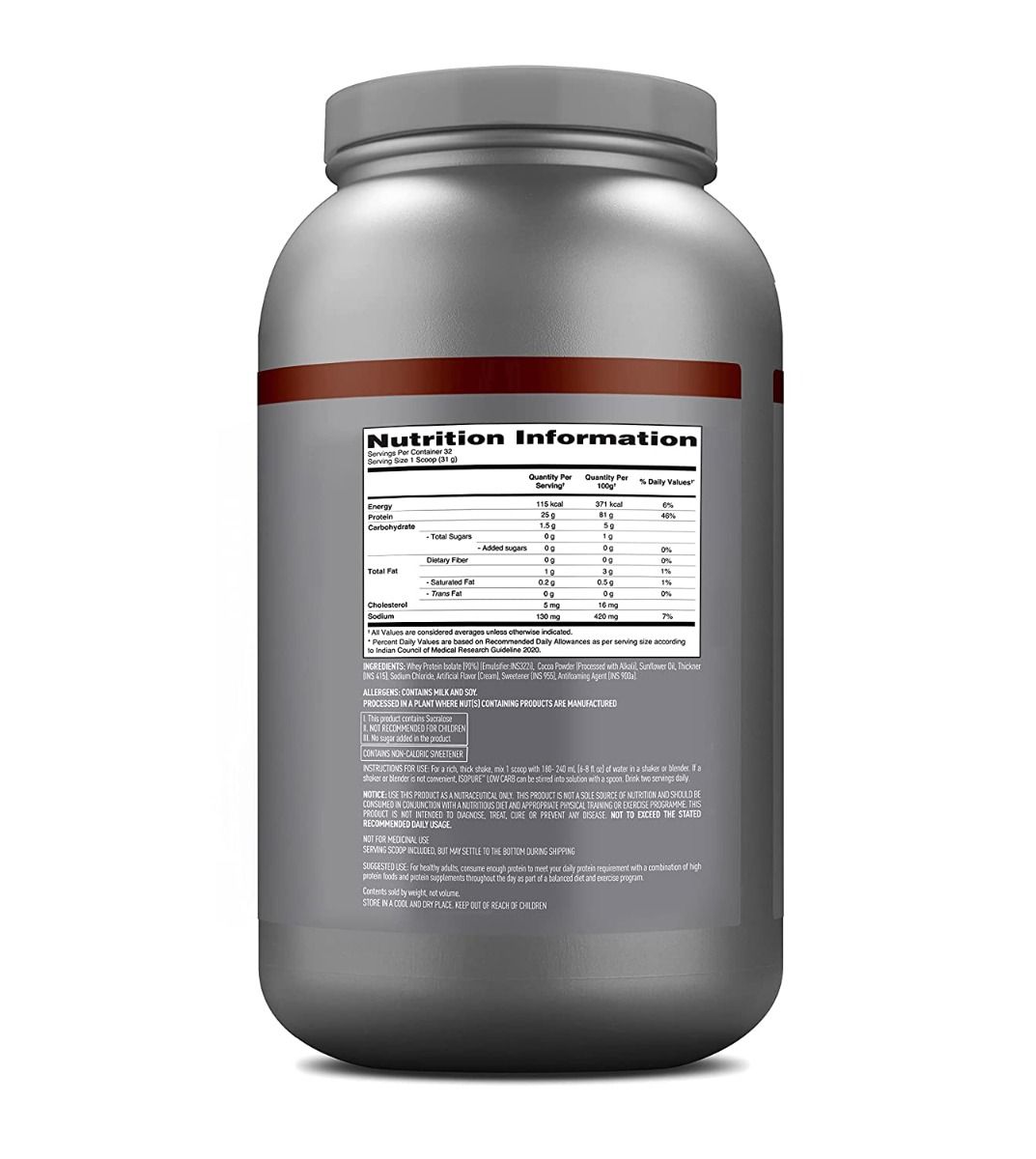 Isopure Low Carb 100% Whey Protein Isolate Dutch Chocolate Flavour ...