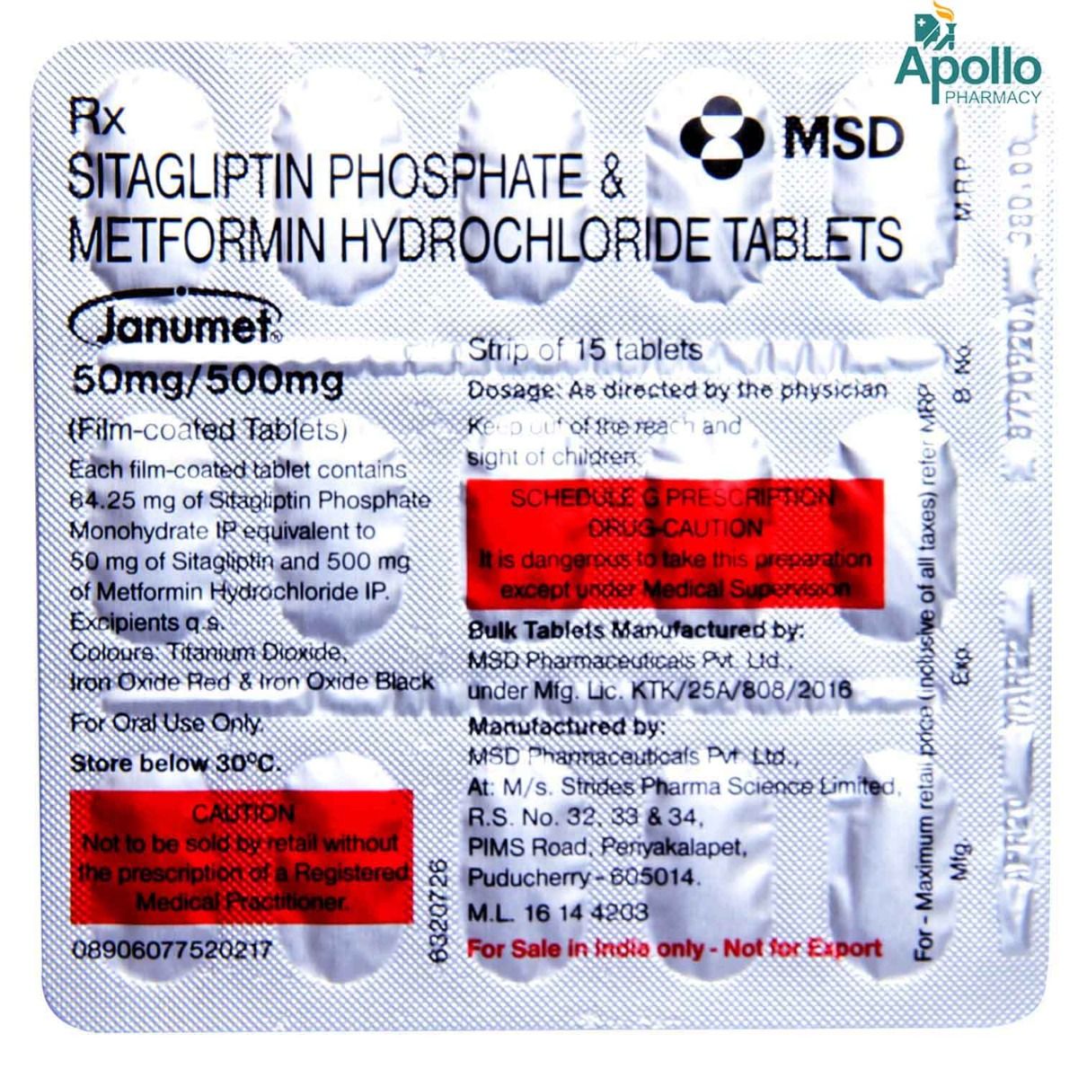 Janumet 50 mg/500 mg Tablet | Uses, Side Effects, Price | Apollo Pharmacy