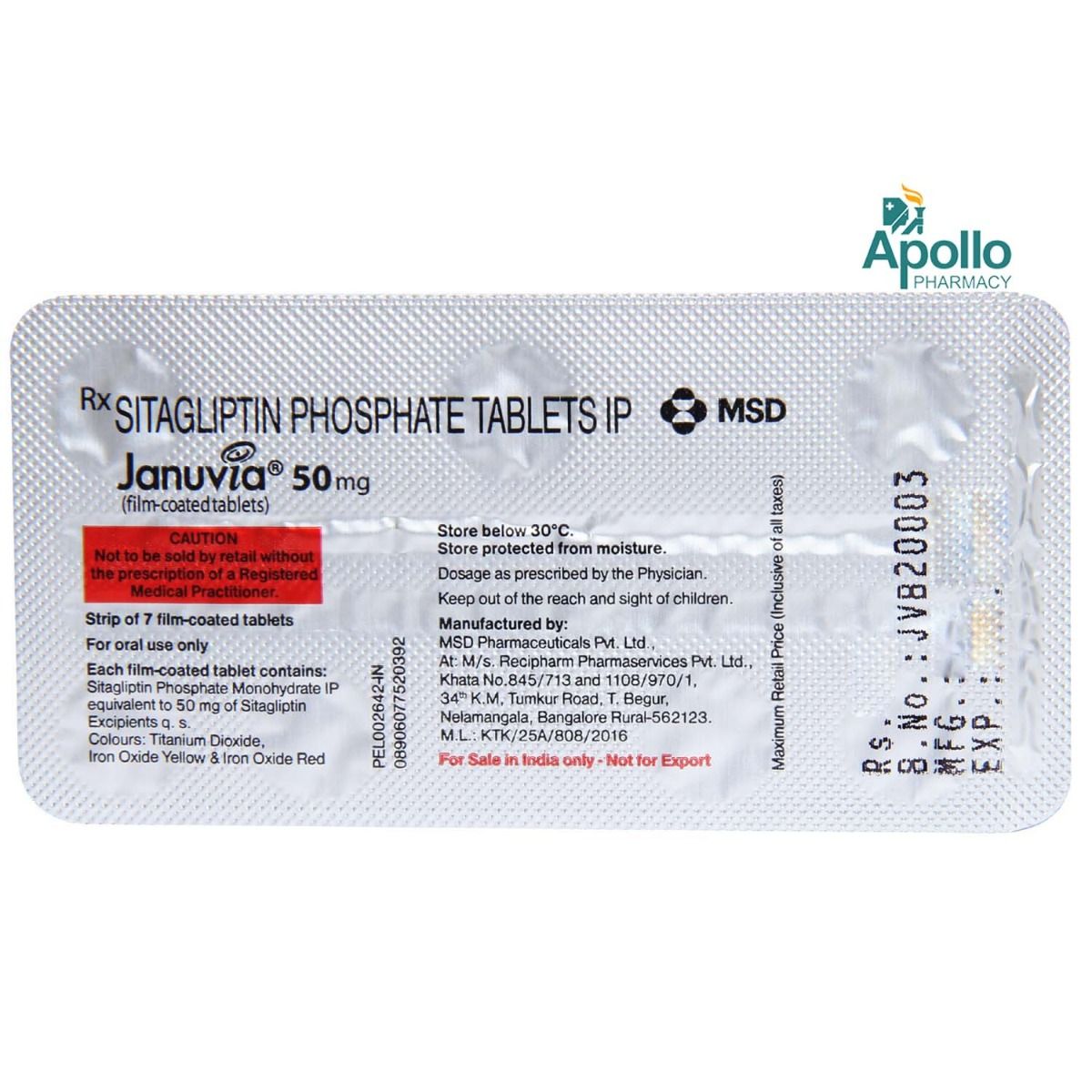 Januvia 50 mg Tablet 7's Price, Uses, Side Effects, Composition ...