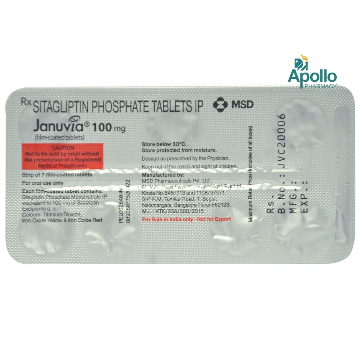 Januvia 100 mg Tablet 7's Price, Uses, Side Effects, Composition ...