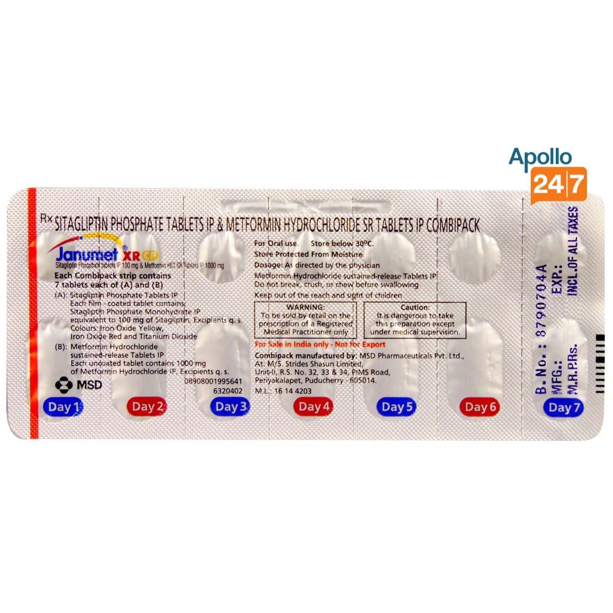 Janumet XR CP Combipack | Uses, Side Effects, Price | Apollo Pharmacy