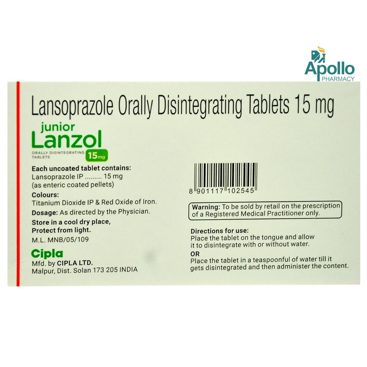Junior Lanzol 15 mg Tablet | Uses, Side Effects, Price | Apollo Pharmacy