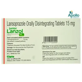 Junior Lanzol 15 mg Tablet | Uses, Side Effects, Price | Apollo Pharmacy