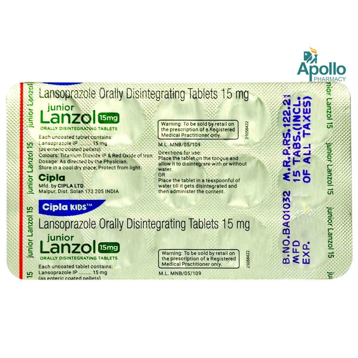Junior Lanzol 15 mg Tablet 15's Price, Uses, Side Effects, Composition ...