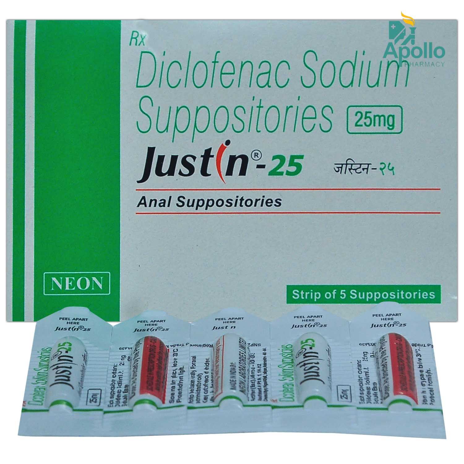 Justin 25 Suppository | Uses, Side Effects, Price | Apollo Pharmacy