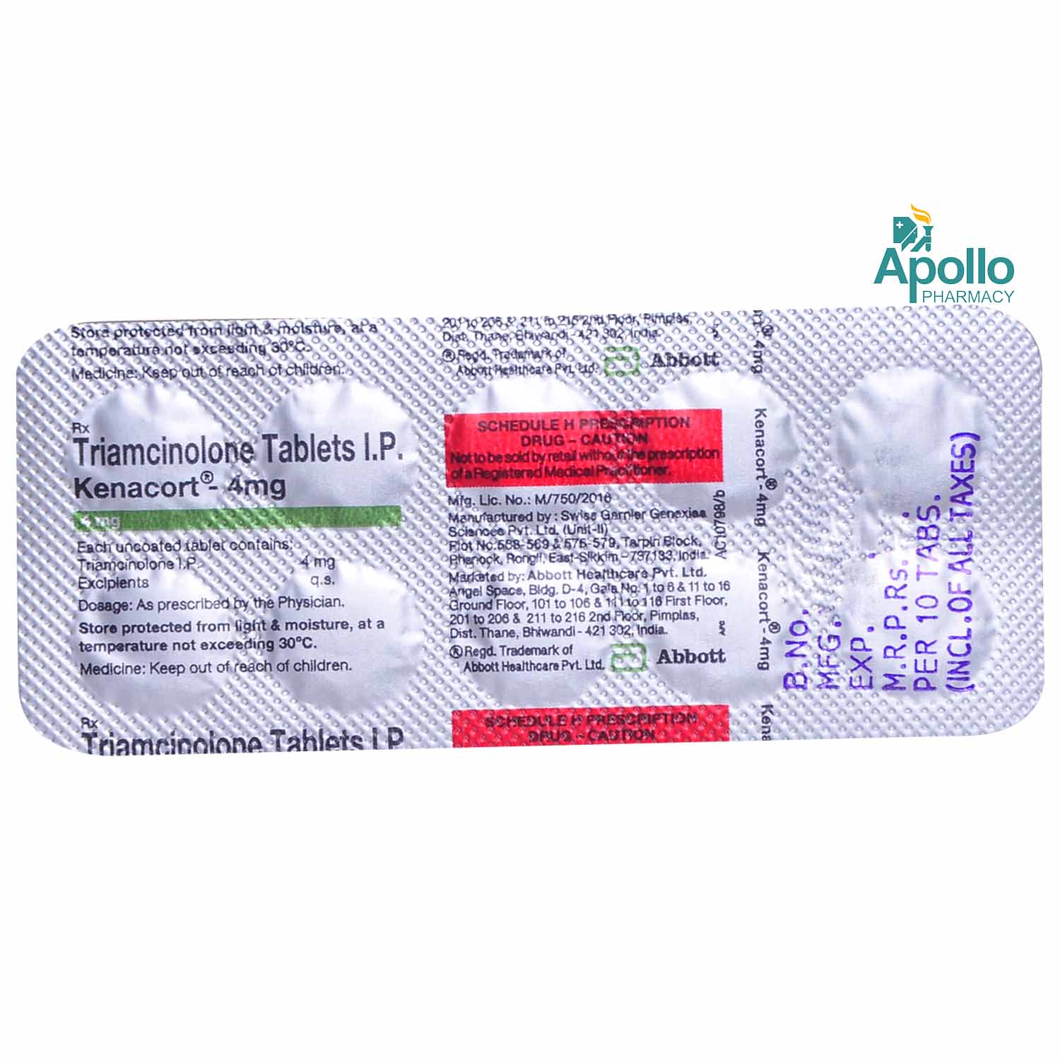 Kenacort-4 mg Tablet | Uses, Side Effects, Price | Apollo Pharmacy