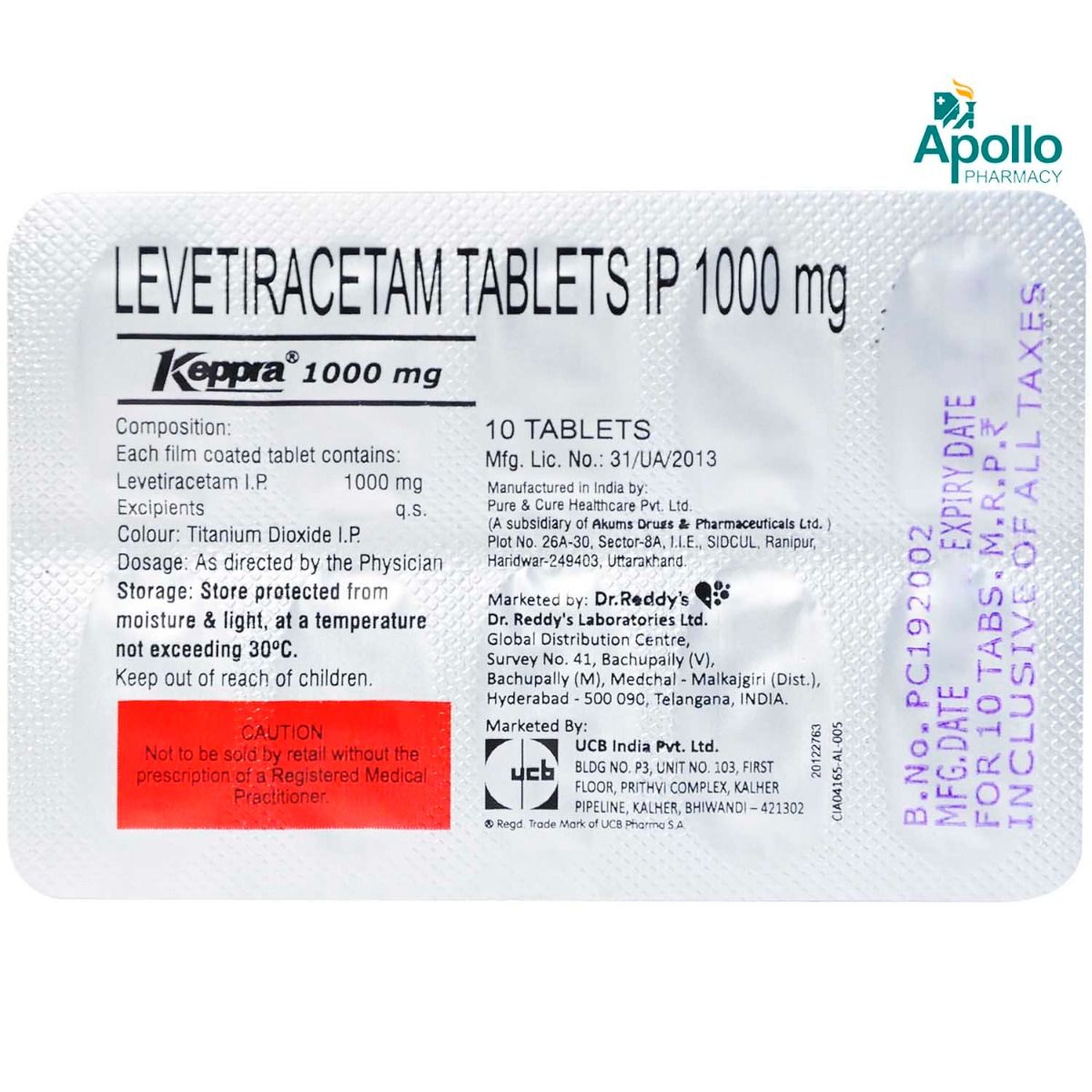 Keppra 1000 Tablet 10's Price, Uses, Side Effects, Composition - Apollo ...