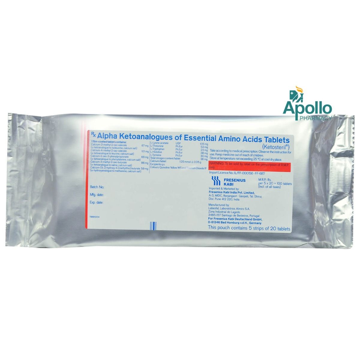 Ketosteril Tablet 20's Price, Uses, Side Effects, Composition - Apollo ...