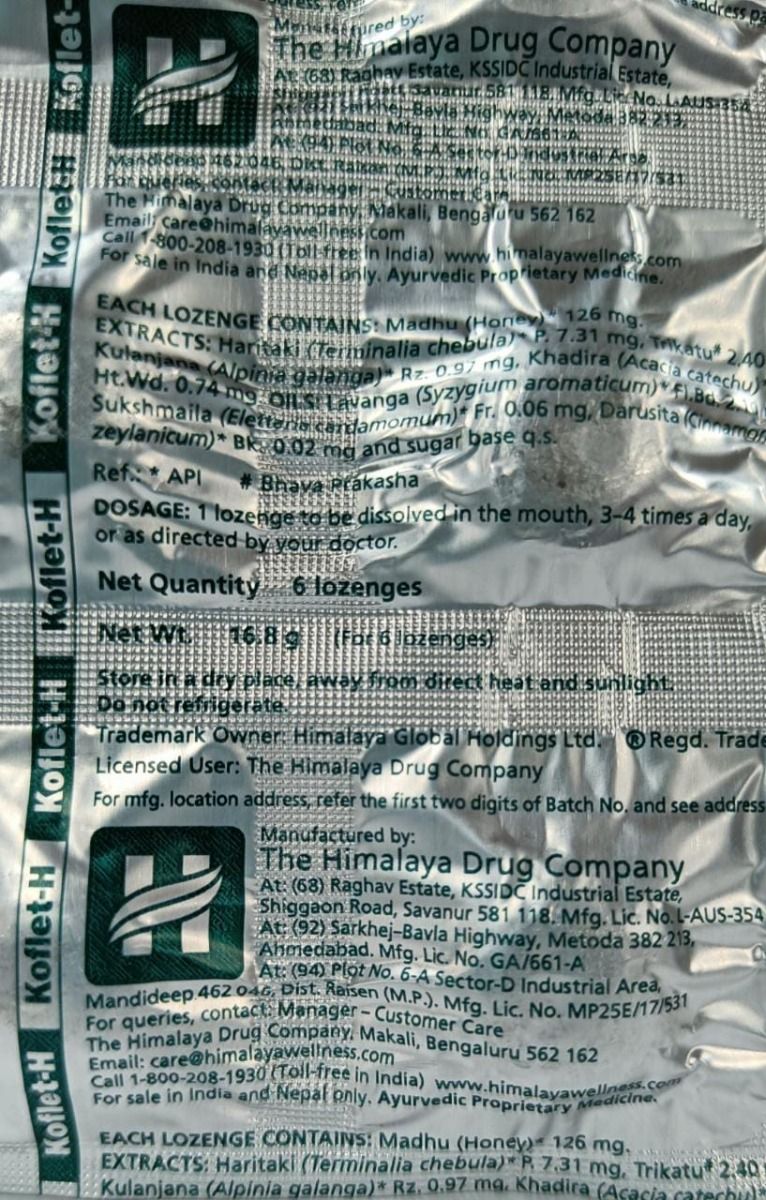 Himalaya Koflet-H Ginger, 6 Lozenges Price, Uses, Side Effects ...
