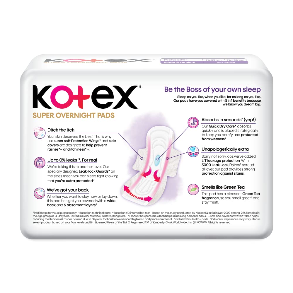 Kotex Super Overnight Sanitary Pads XL+, 26 Count Price, Uses, Side ...