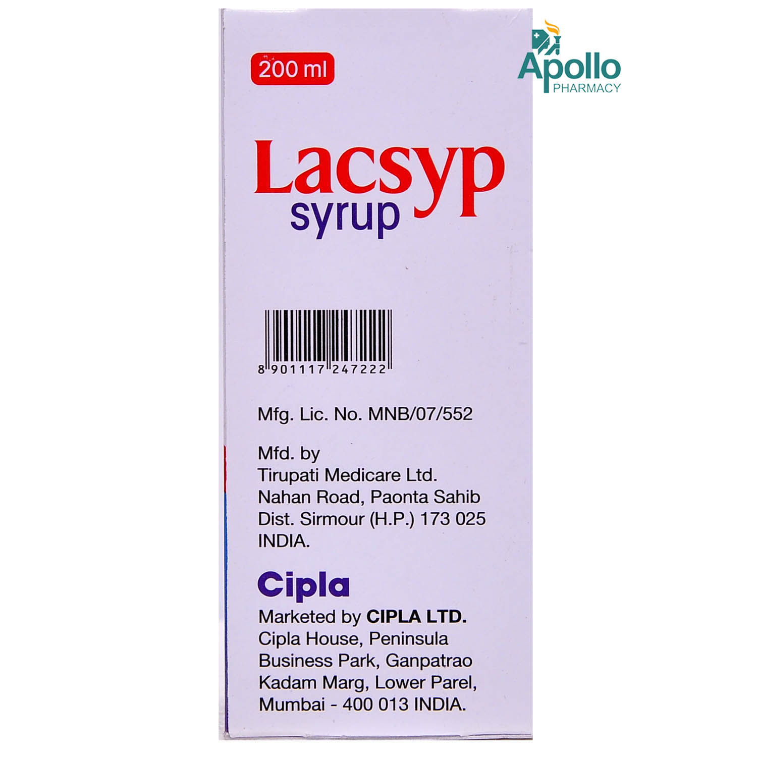 Lacsyp Syrup 200 ml Price, Uses, Side Effects, Composition - Apollo ...