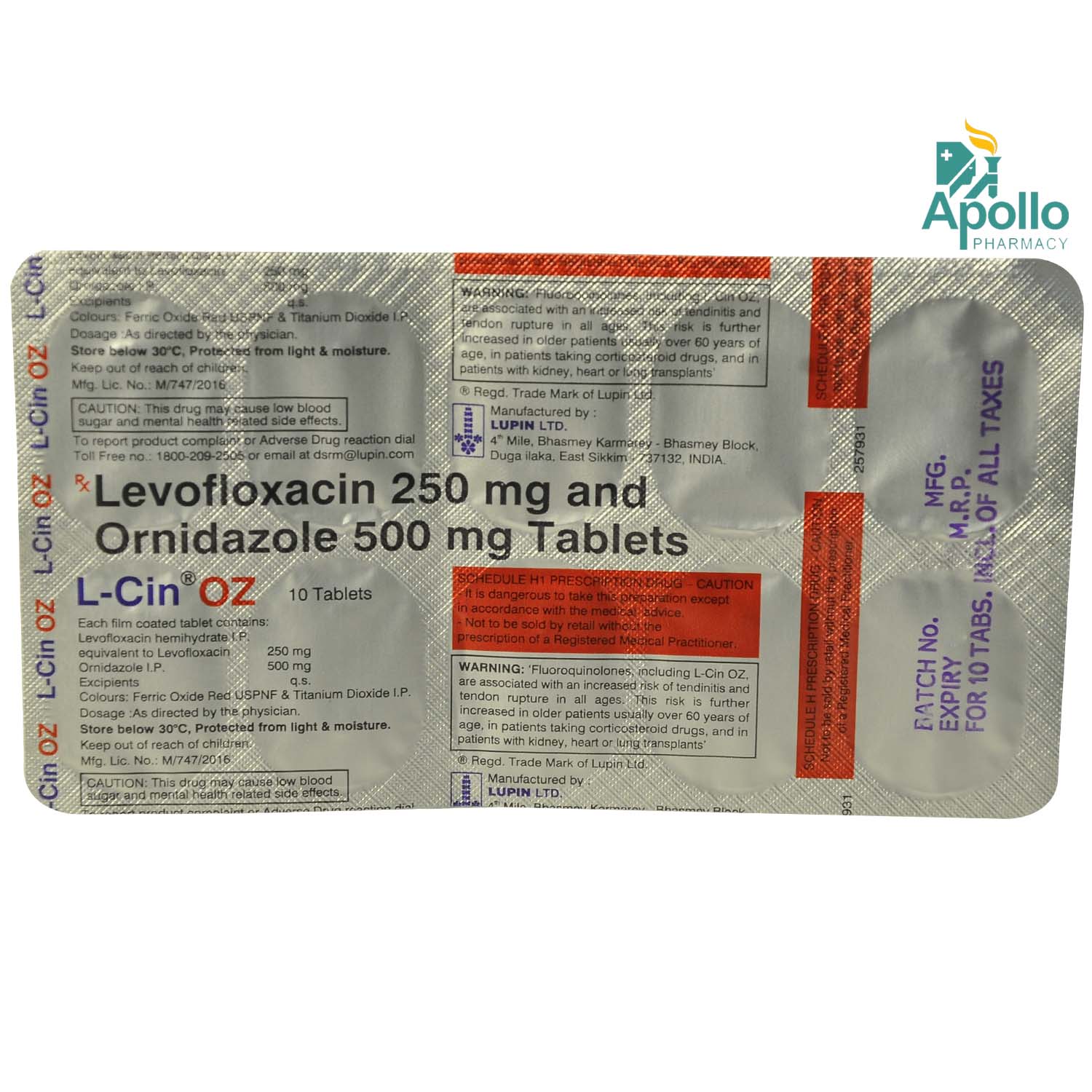 L-Cin OZ Tablet 10's Price, Uses, Side Effects, Composition - Apollo ...