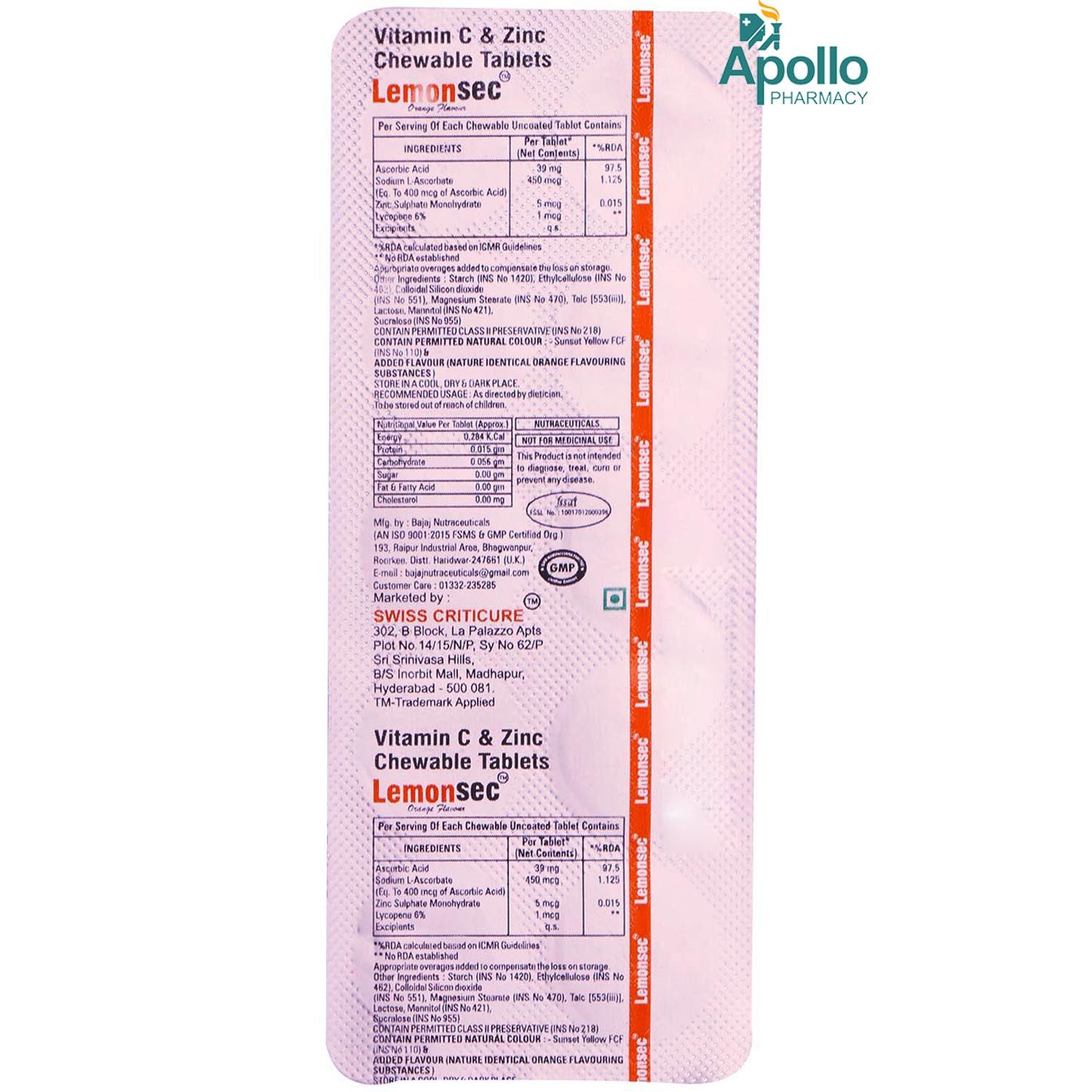 Lemonsec Orange Flavour Chewable Tablet 15's Price, Uses, Side Effects ...