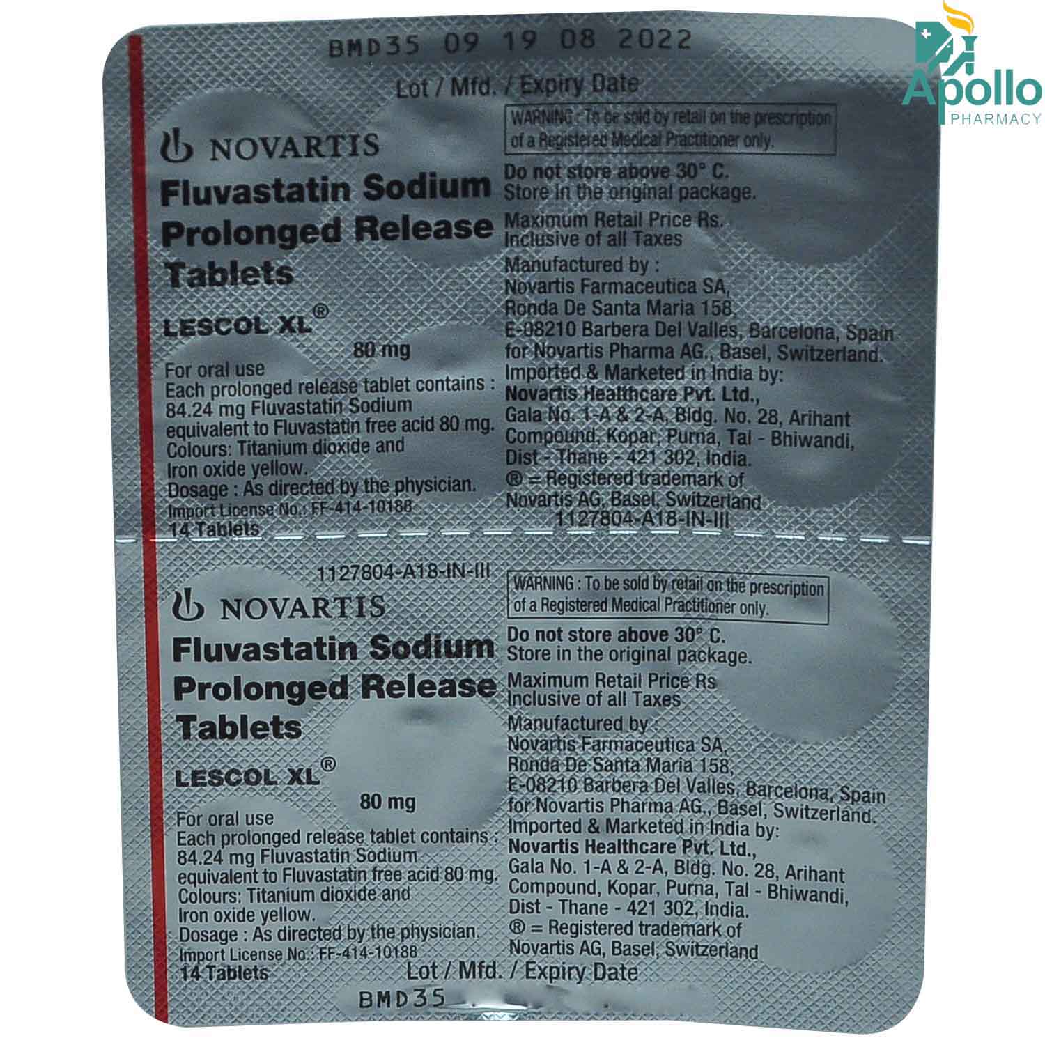 Lescol XL 80 Tablet 14's Price, Uses, Side Effects, Composition ...